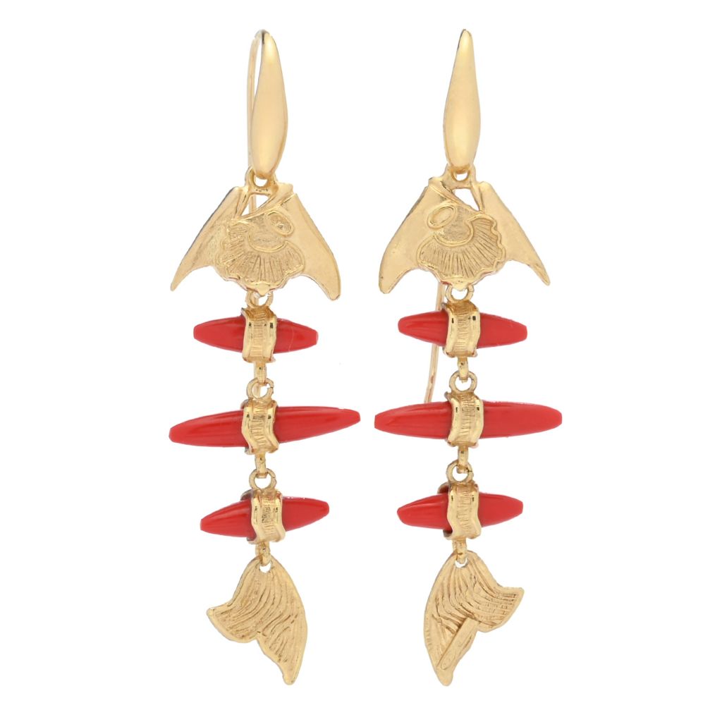 Bello Italiano 18K Gold Plated Coral Fish 2.5" Drop Earrings ...