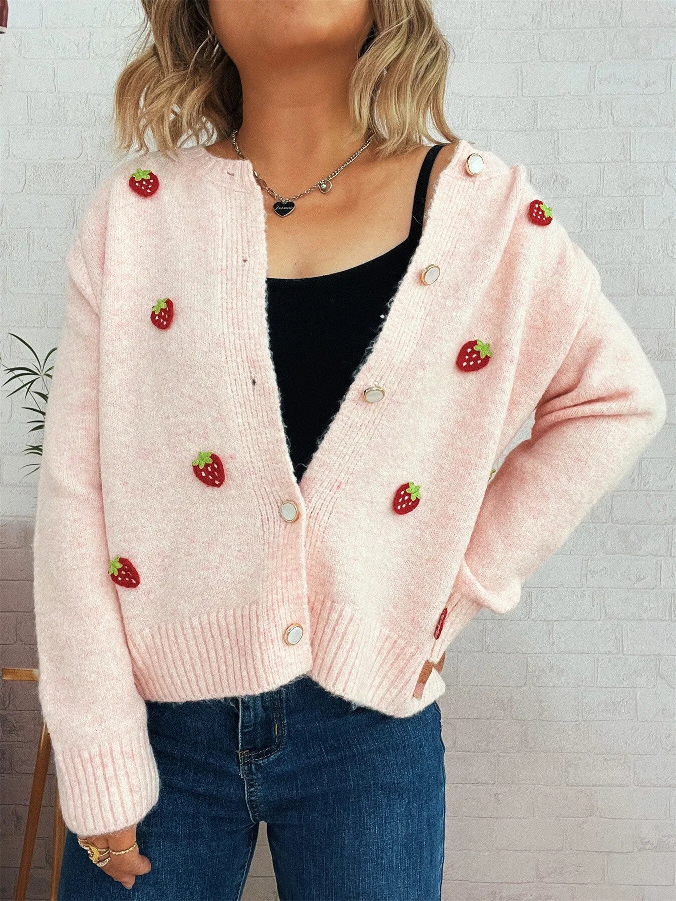 Strawberry Button-Up Long Sleeve Cardigan | 6 Colors | Poundton ...